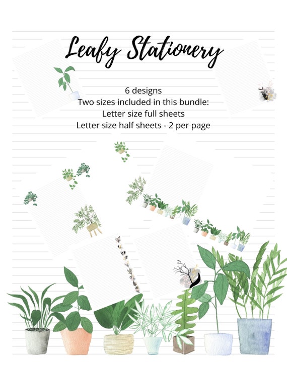 Printable Plant Themed Stationery Letter and Note Size | Etsy
