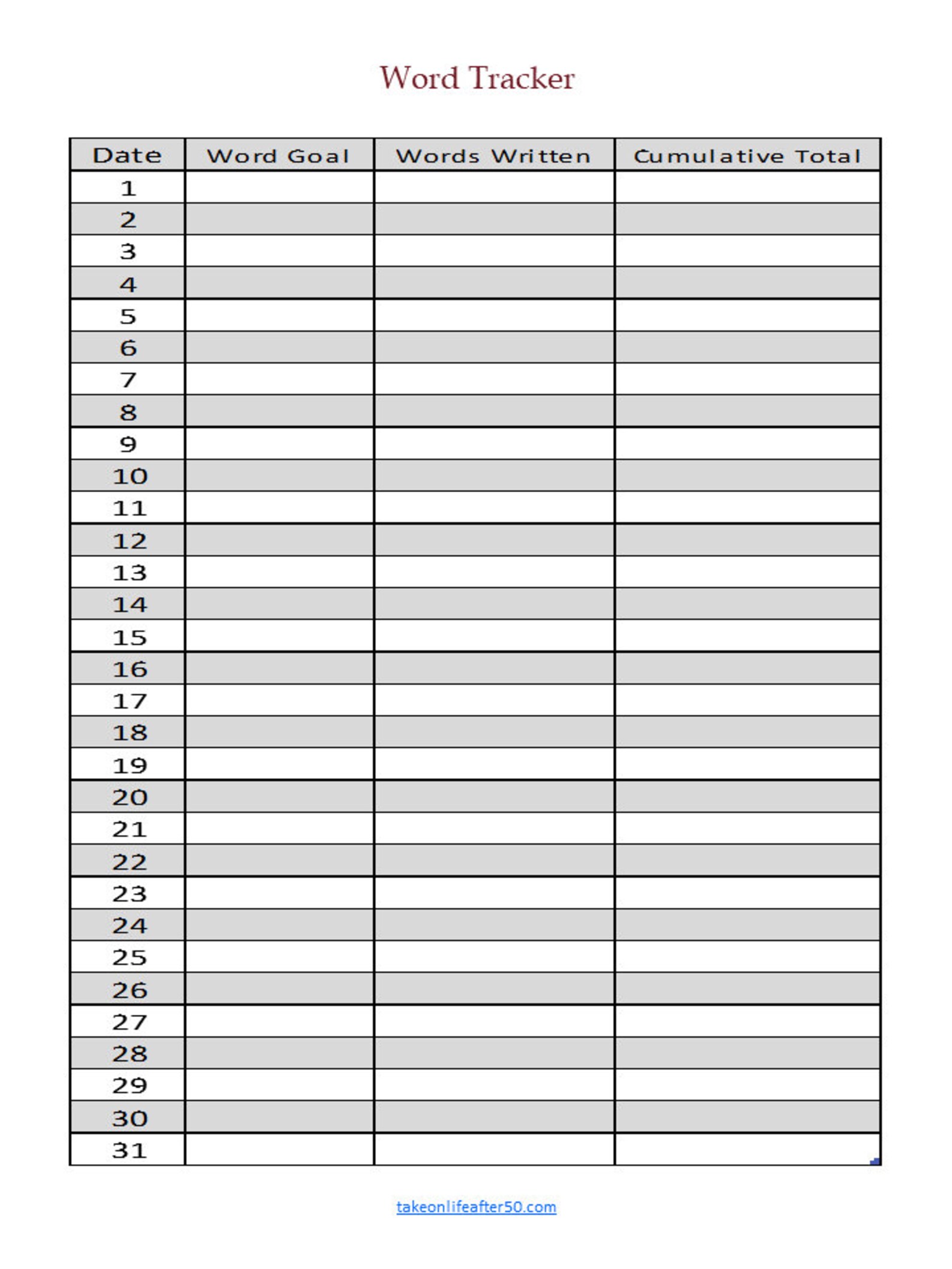 Word Tracker | Nanowrimo Tracker | Printable Word Tracker | Monthly ...