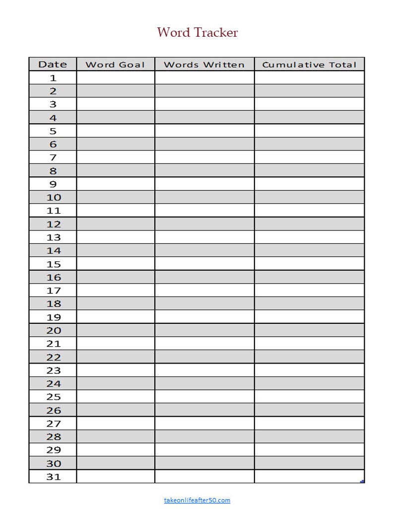 Word Tracker | Nanowrimo Tracker | Printable Word Tracker | Monthly ...