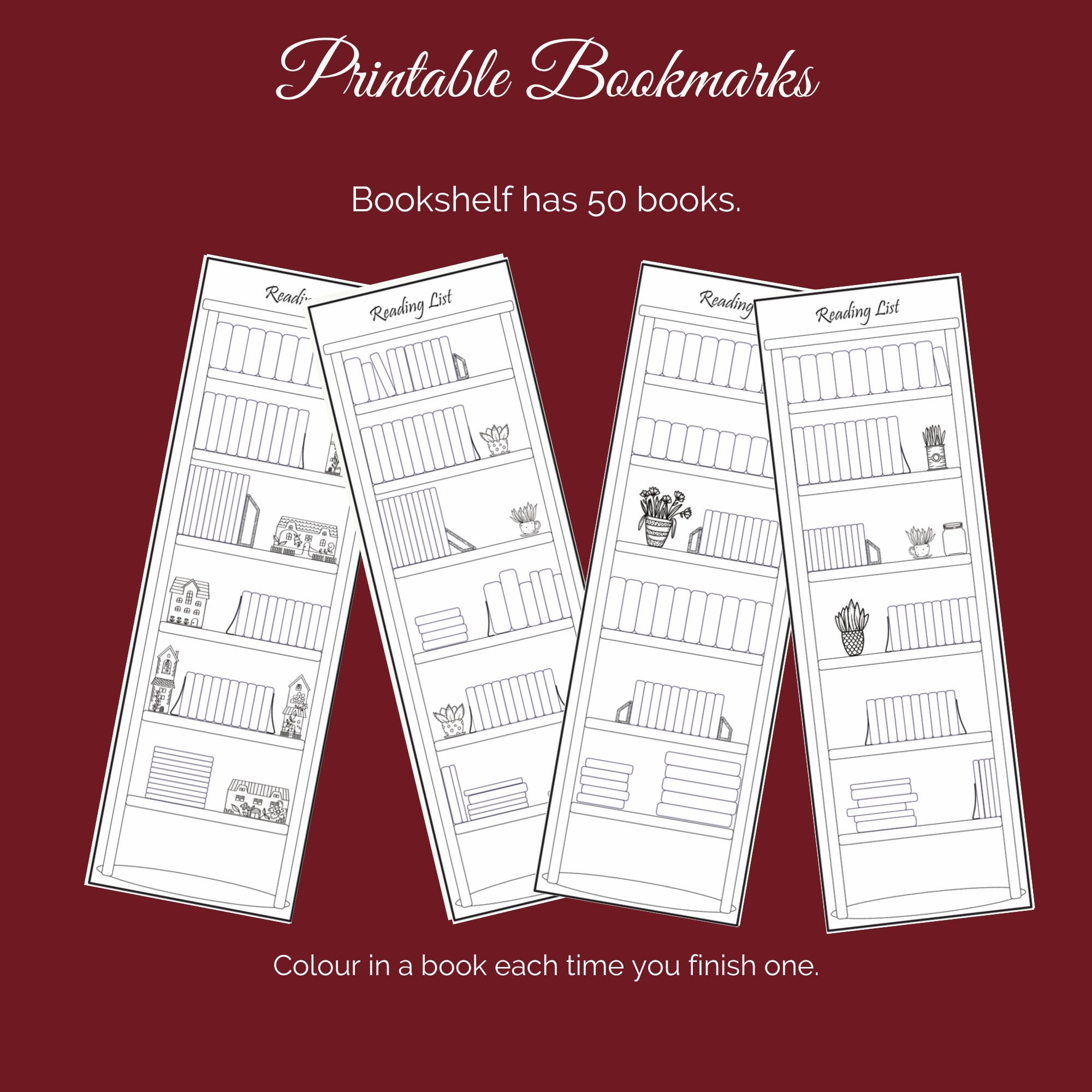 Printable Bookshelf Bookmark Library Card Bookmark Reading Tracker ...