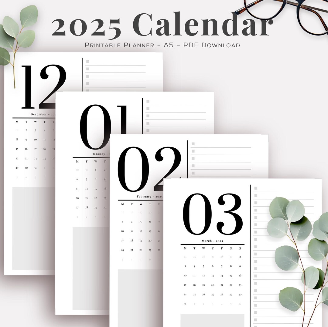 Minimalist 2025 Printable Calendar - Etsy