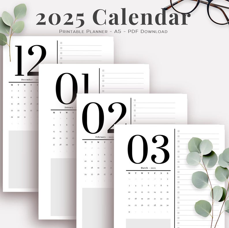 Minimalist 2025 Printable Calendar - Etsy