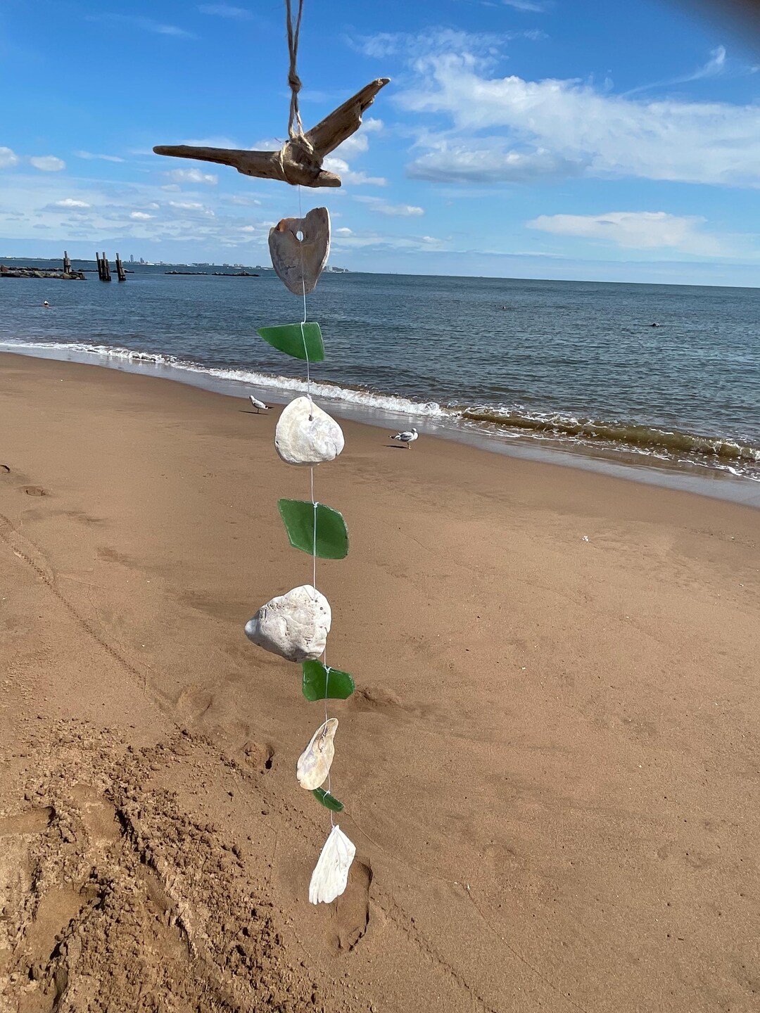 Seagull Sea Glass&shells Wind Chime. Green, Shell(s), Finds. Frosted ...
