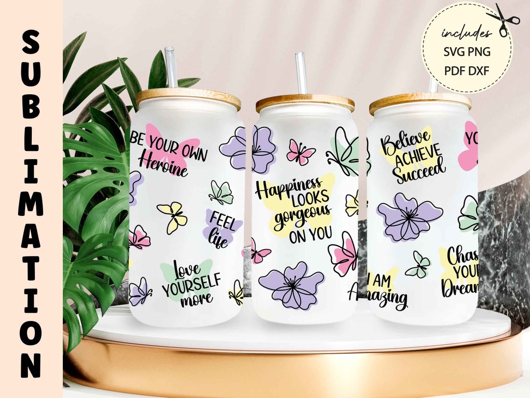 Self Love Svg 16oz Glass Can Wrap Svg, Png Affirmations Tumbler Wrap ...