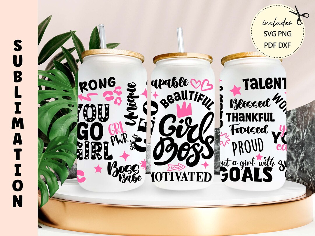 Girl Boss 16 Oz Glass Can Wrap Svg, Boss Babe, Small Business Woman ...