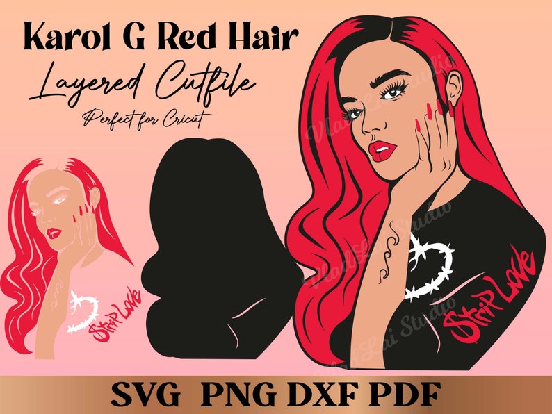 Karol G Red Hair PNG Strip Love La Bichota Layered Cricut Cut - Etsy