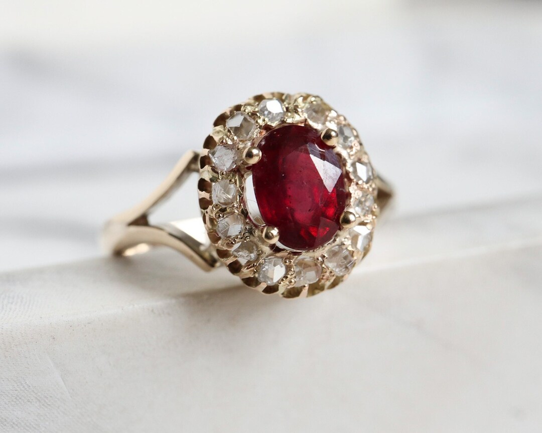 Antique Ruby and Diamond Ring, Ruby Cluster Ring, Victorian Gold and Ruby Ring - Etsy