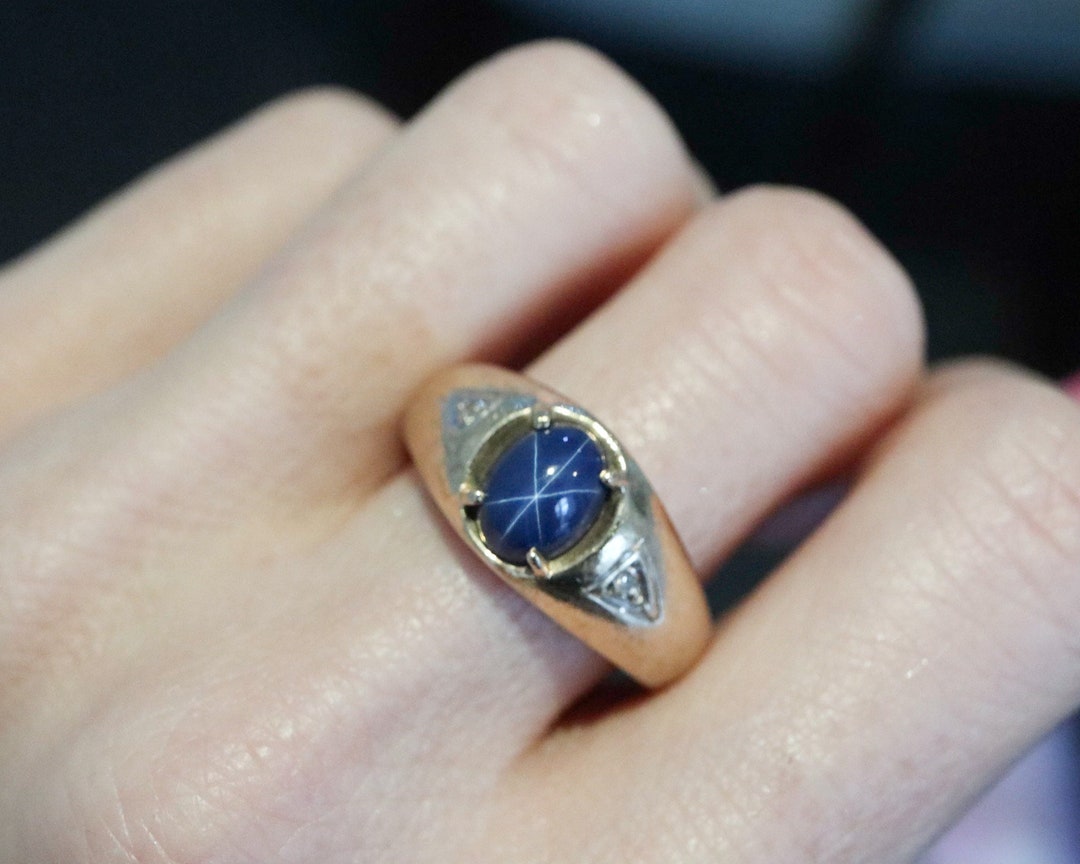 Vintage Star Sapphire Ring, 10ct Gold Sapphire Ring, Unisex Sapphire ...