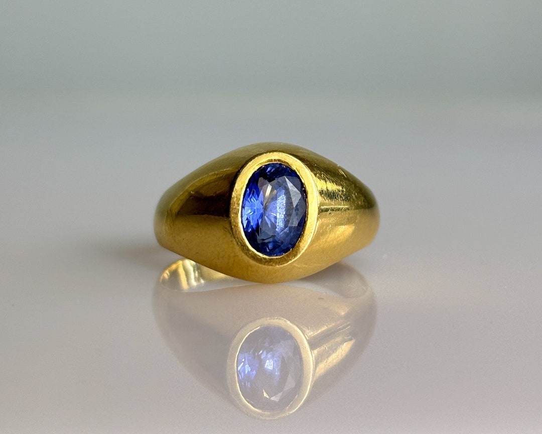 Vintage 18ct Sapphire Signet Ring, Unisex Vintage Sapphire Ring, 18ct ...