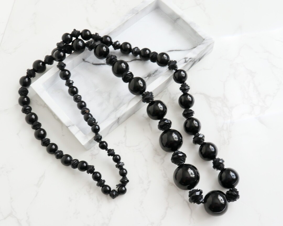 Antique Whitby Jet Beads, Long Black Beads, Whitby Jet Necklace - Etsy