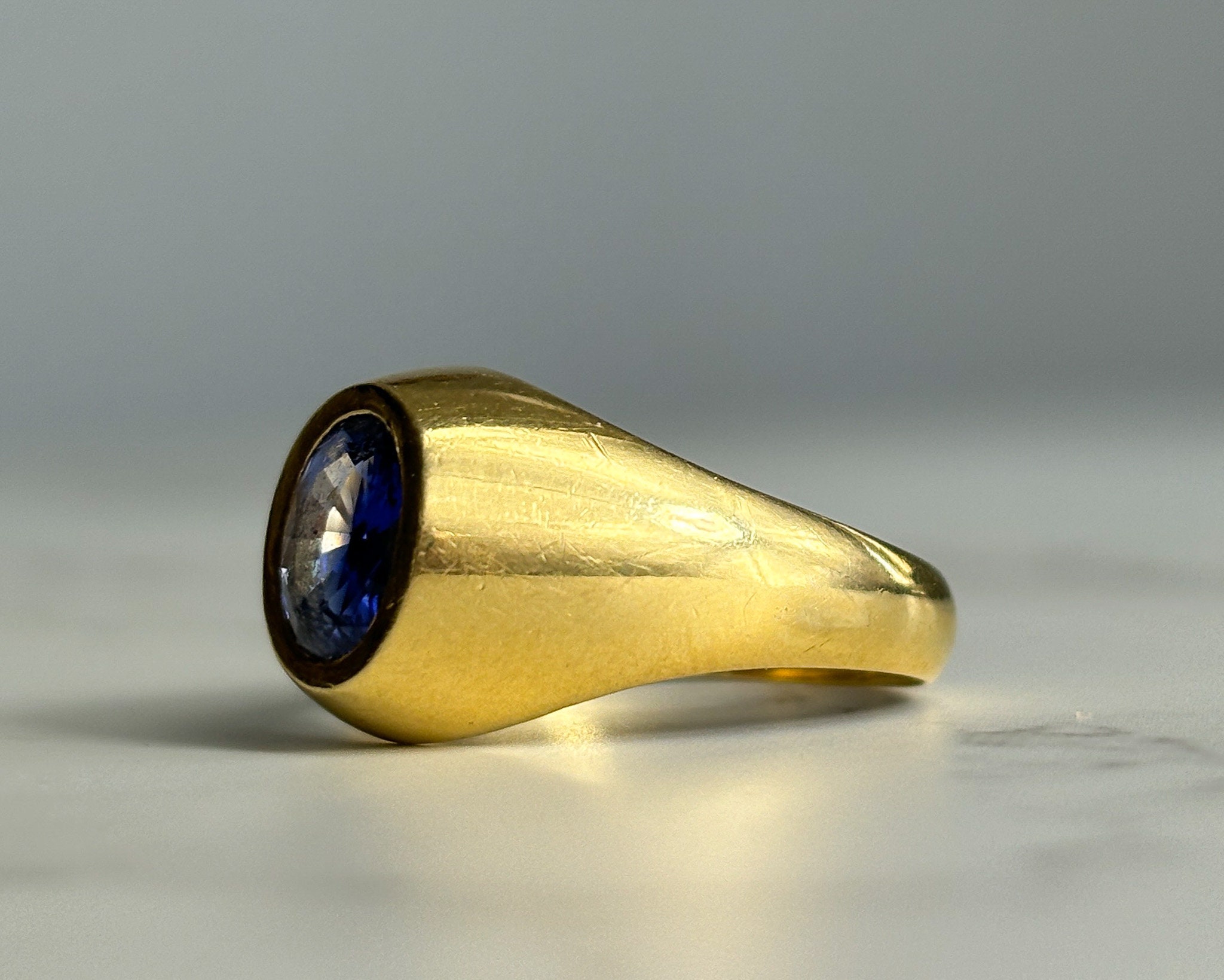 Vintage 18ct Sapphire Signet Ring, Unisex Vintage Sapphire Ring, 18ct ...