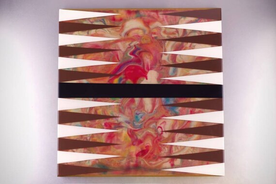 buy on sale Handmade Wood and Resin Color Backgammon Board 16x15.5"