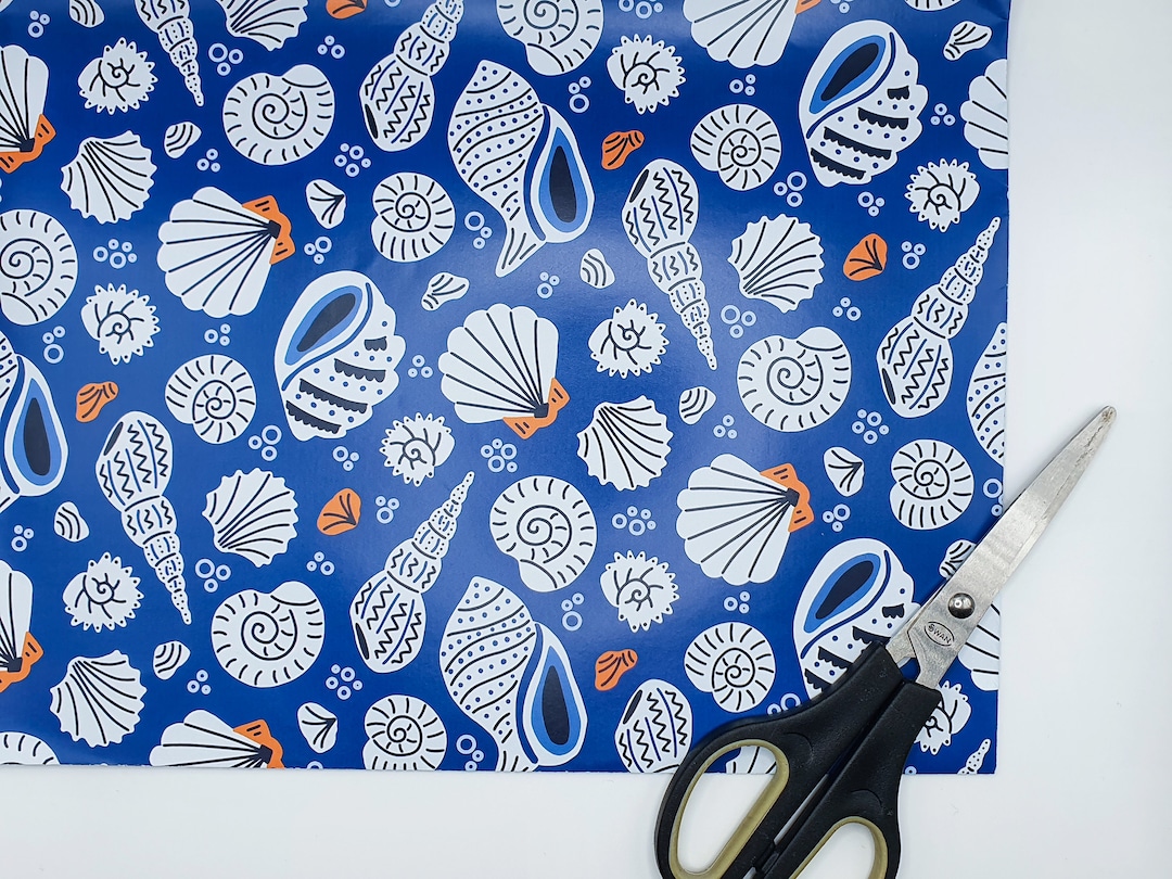 Blue Seashell Gift Wrap Sheets, Hand-designed Ocean Theme Wrapping ...