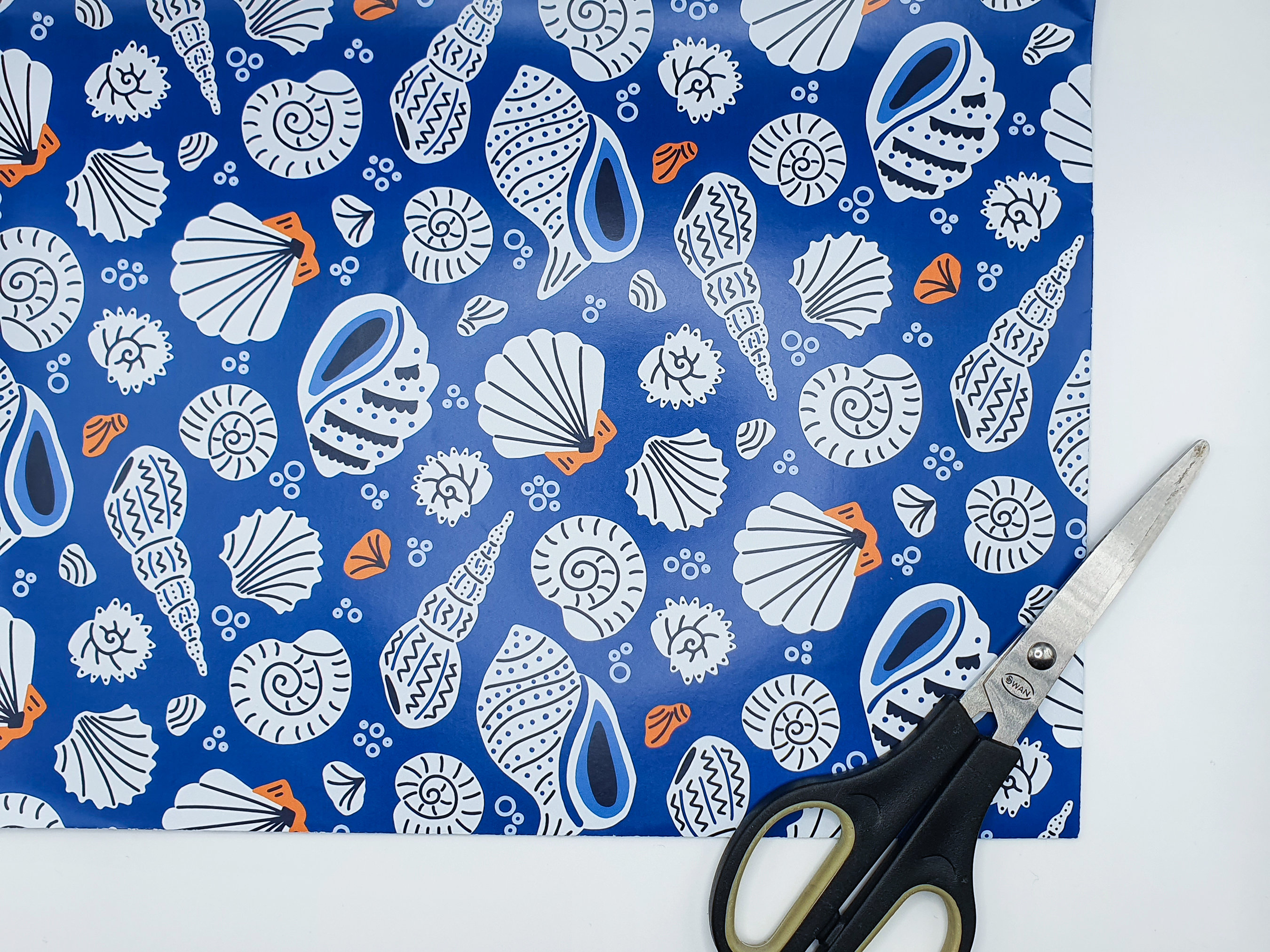 Blue Seashell Gift Wrap Sheets, Hand-designed Ocean Theme Wrapping ...