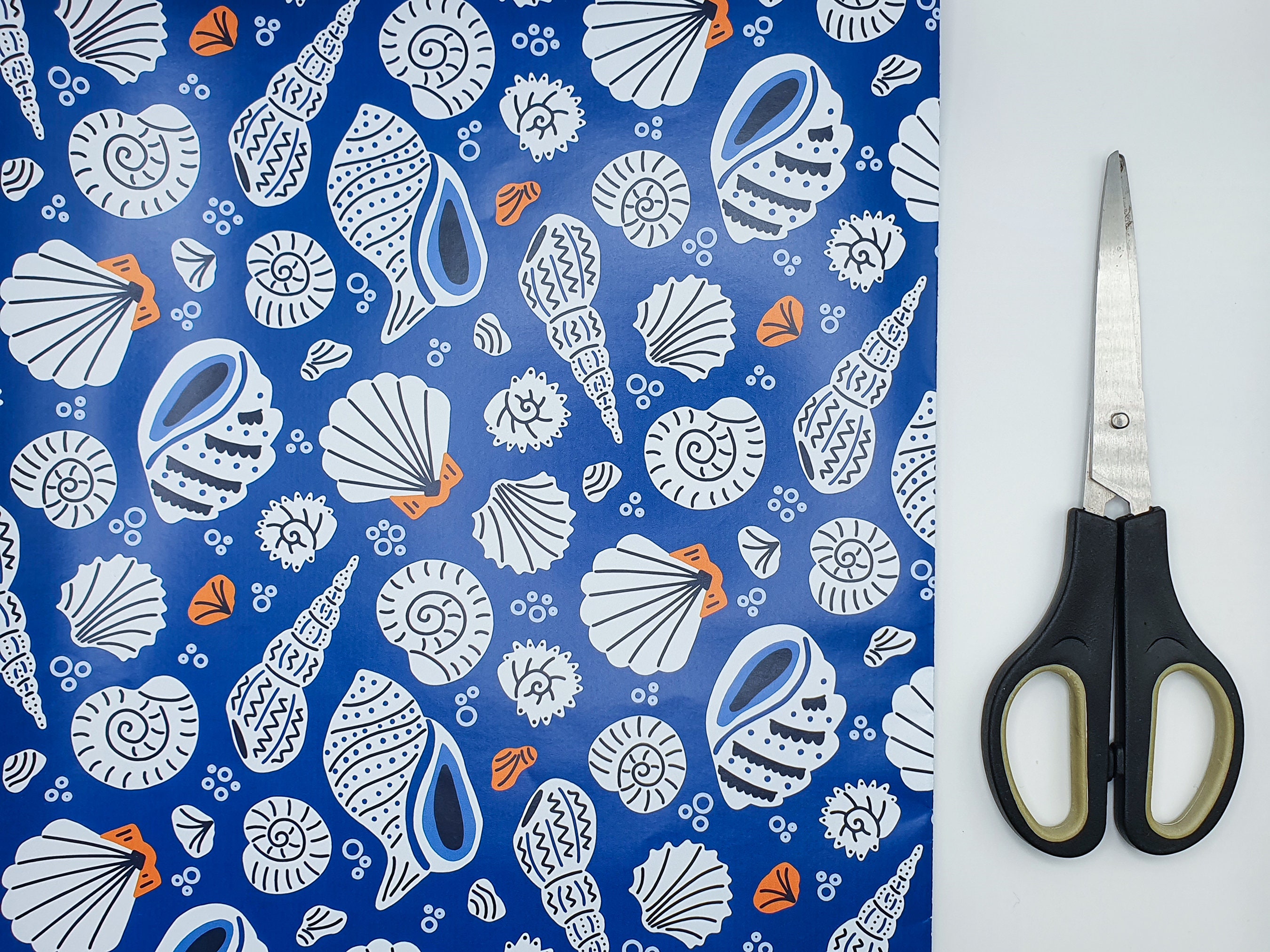 Blue Seashell Gift Wrap Sheets, Hand-designed Ocean Theme Wrapping ...