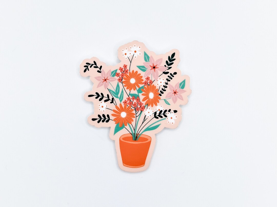 Cute Floral Vinyl Sticker Terracotta Pot & Flower Bouquet Design ...