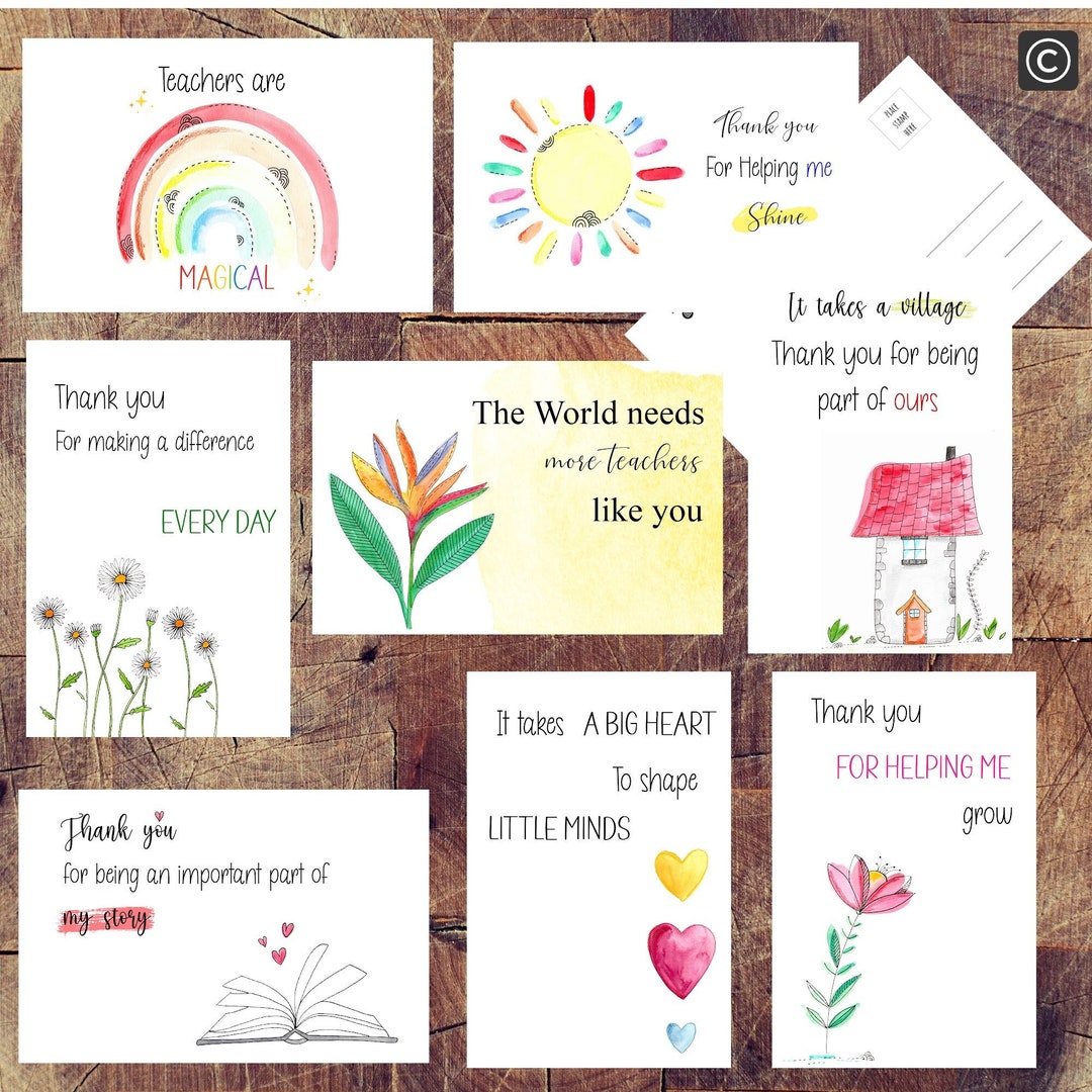 Teacher Appreciation Watercolor Postcards Set, Pack of 8 or 16, Thank ...