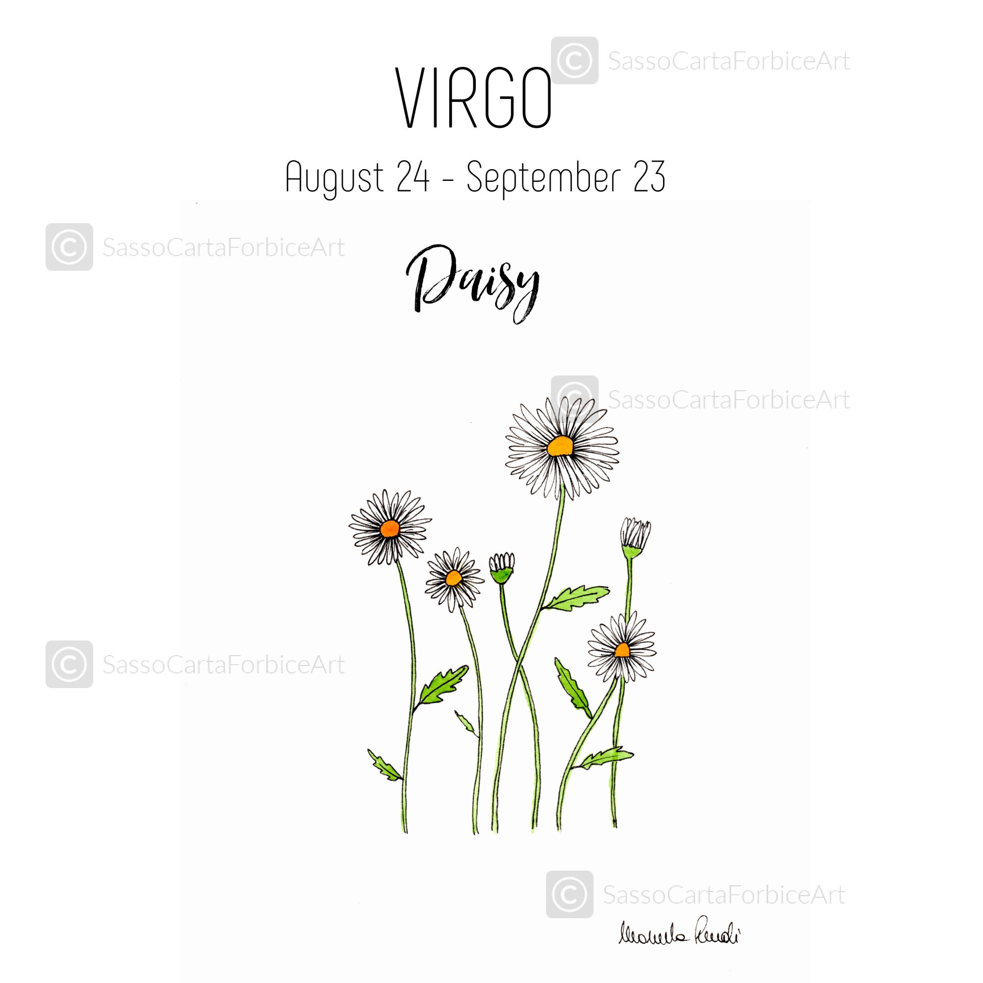 Zodiac Sign Print Virgo and Daisy Watercolor Painting Room - Etsy