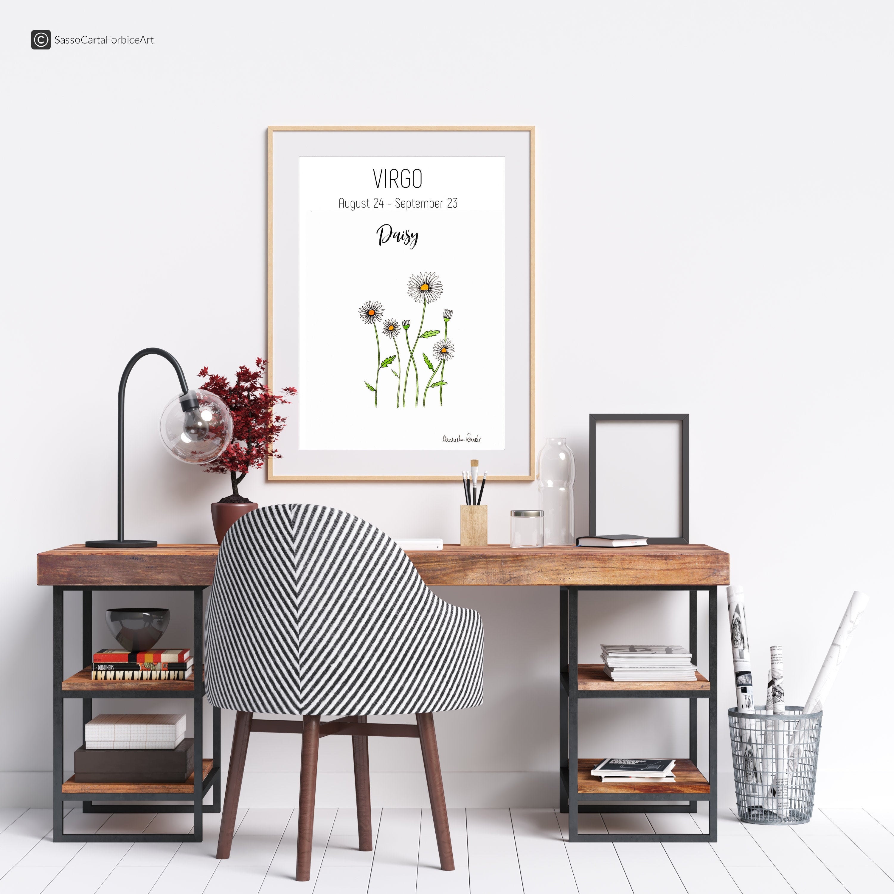 Zodiac Sign Print Virgo and Daisy Watercolor Painting Room - Etsy