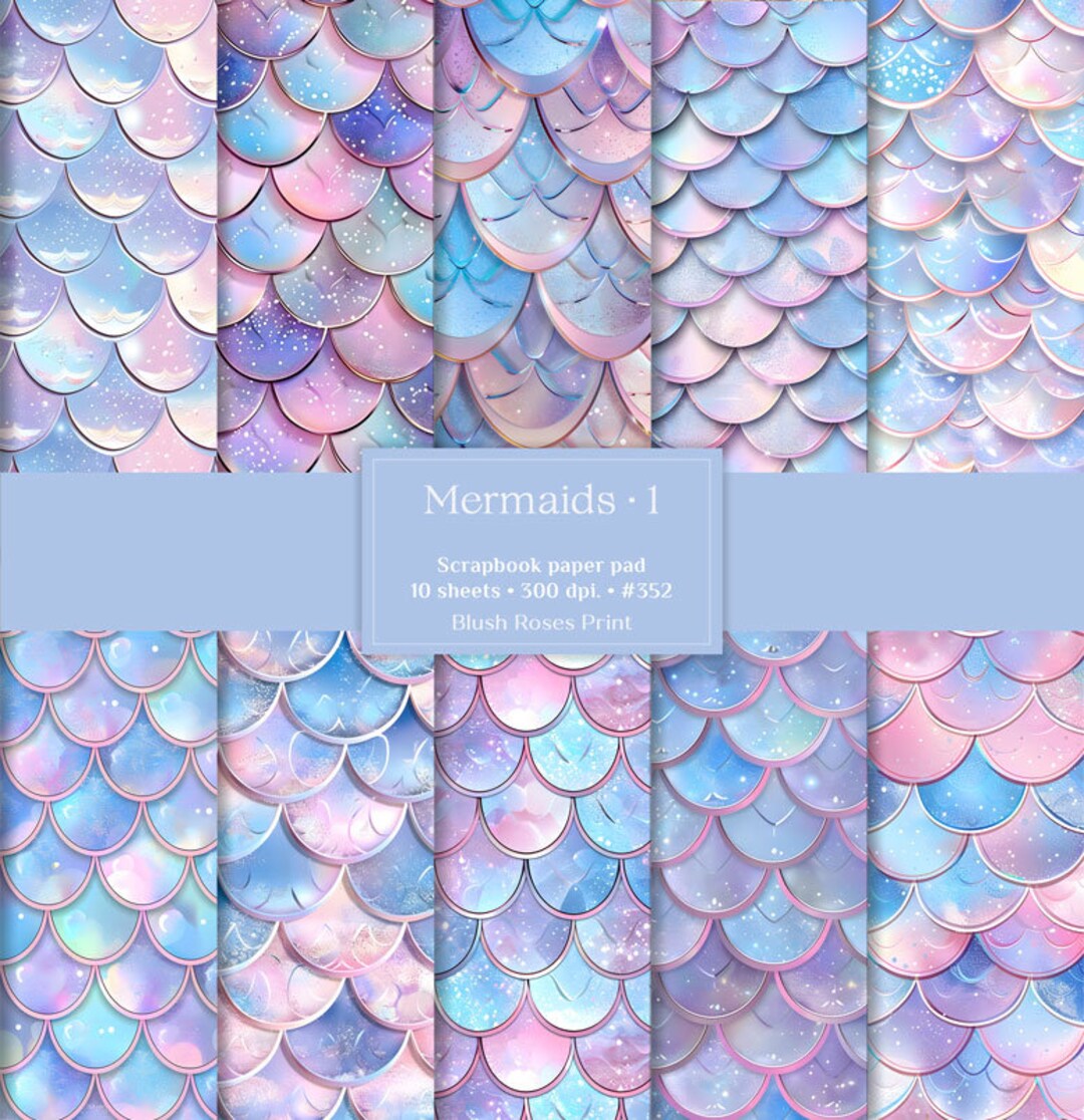 12 Inches Pink and Purple Mermaids Scrapbook Paper Pad Printed ...