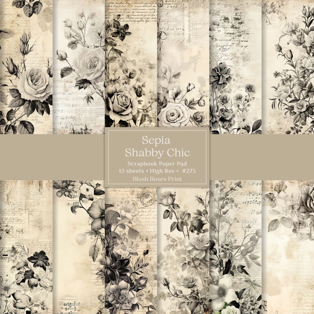Neutral Sepia Colors Shabby Chic Floral Digital Paper, Vintage Flowers ...