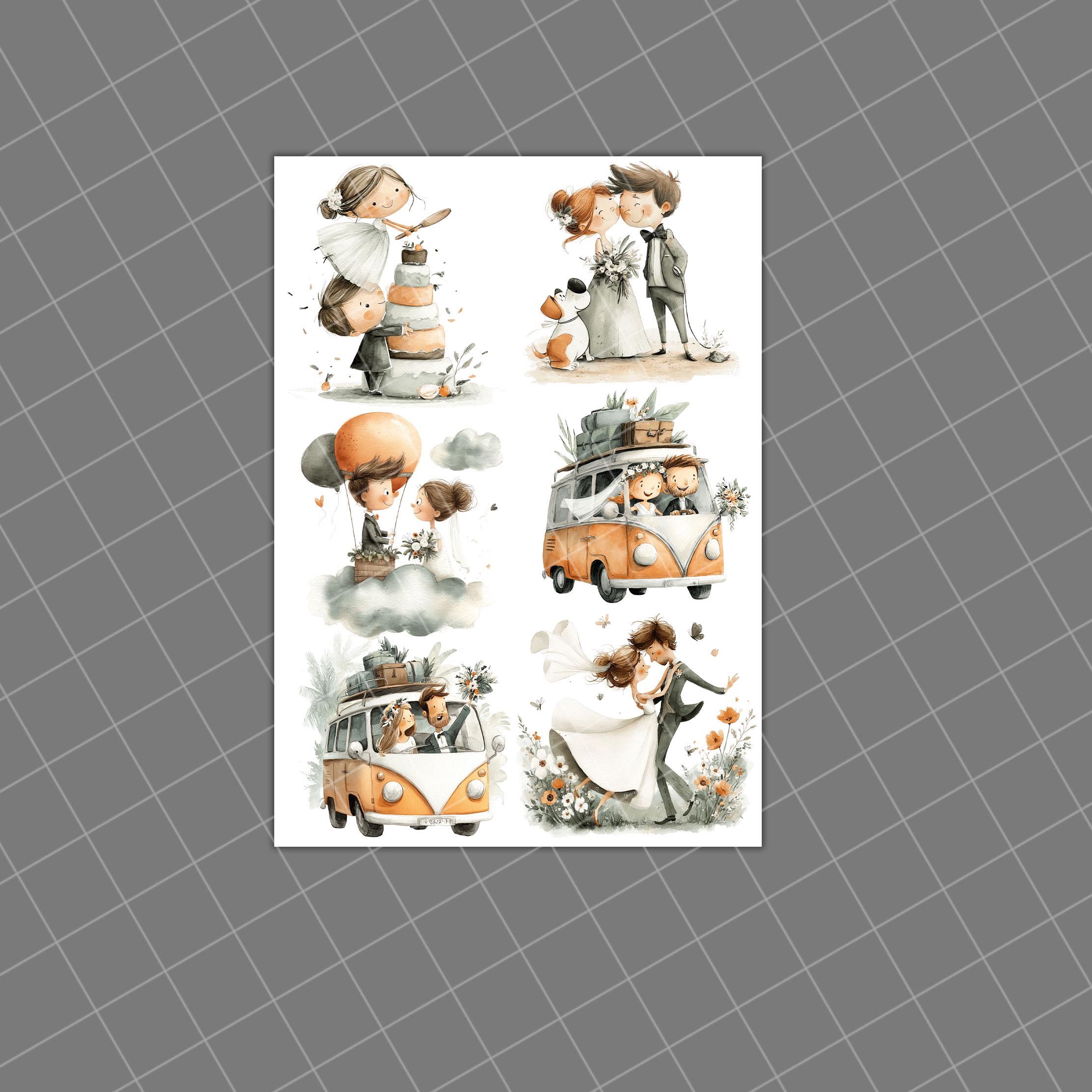 Funny Wedding Clipart Fussy Cuts: Cartoon Newlyweds (digital Download ...