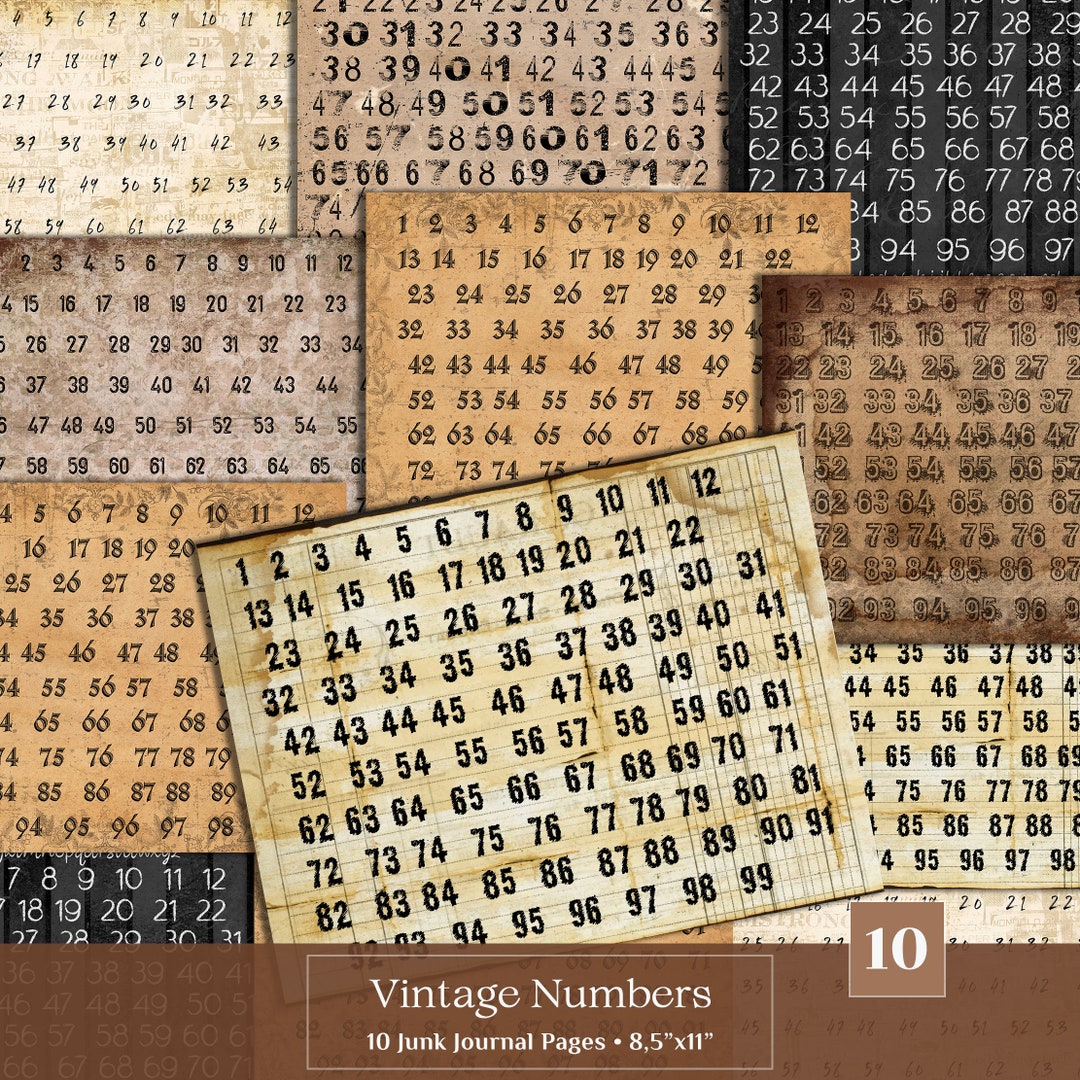 Vintage Numbers Junk Journal Pages Digital, Retro Ephemera Numbers ...
