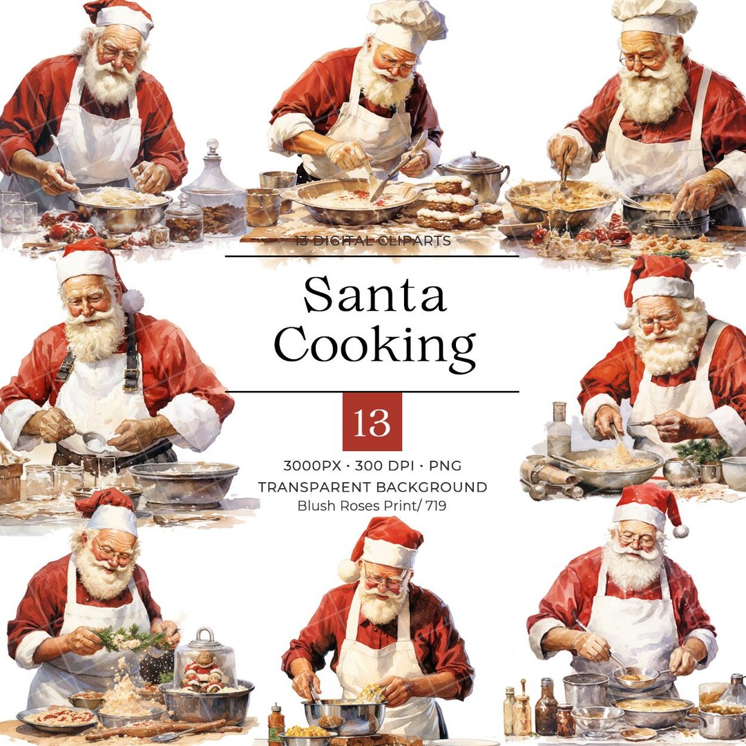Vintage Santa Claus Cooking Clipart, Watercolor Christmas Clip Art ...