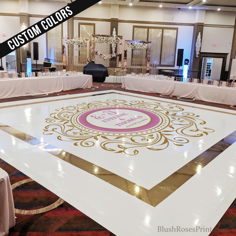 Blush and Gold Wedding Dance Floor Sticker Monogram Dance | Etsy