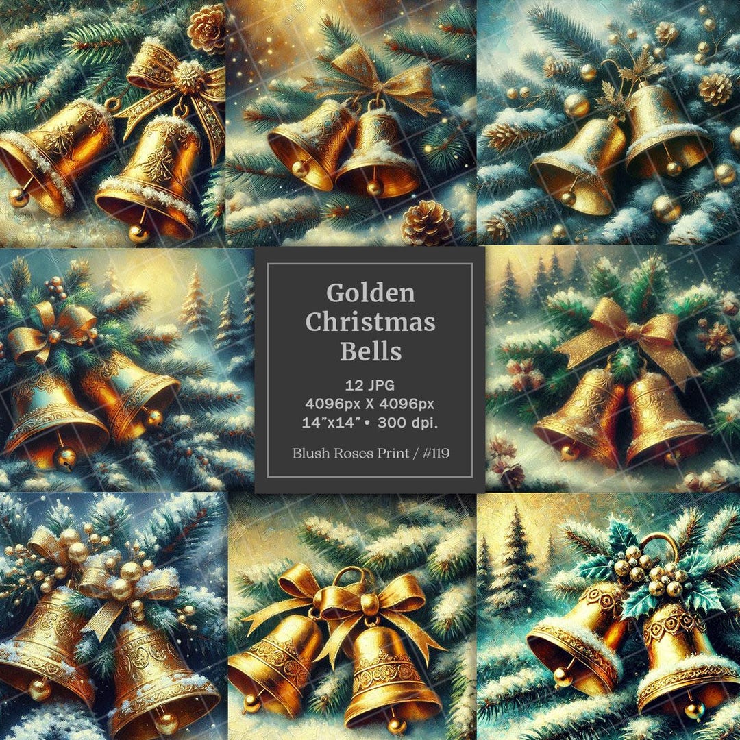 Vintage Gold Christmas Bells Scrapbook Paper Pad Digital, Faux Gold ...