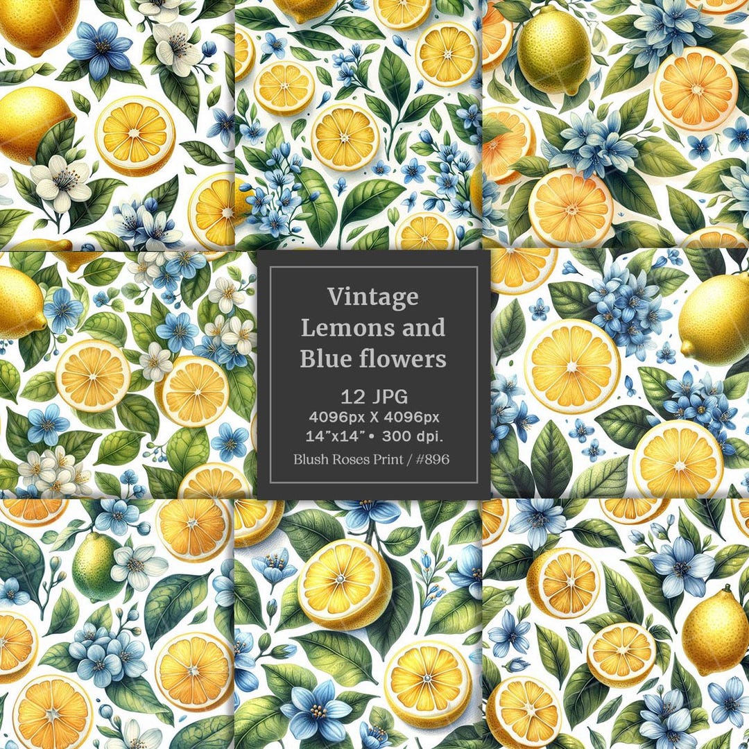 Watercolor Fresh Lemons Digital Paper Pack, Mediterranean Papers, Dusty ...