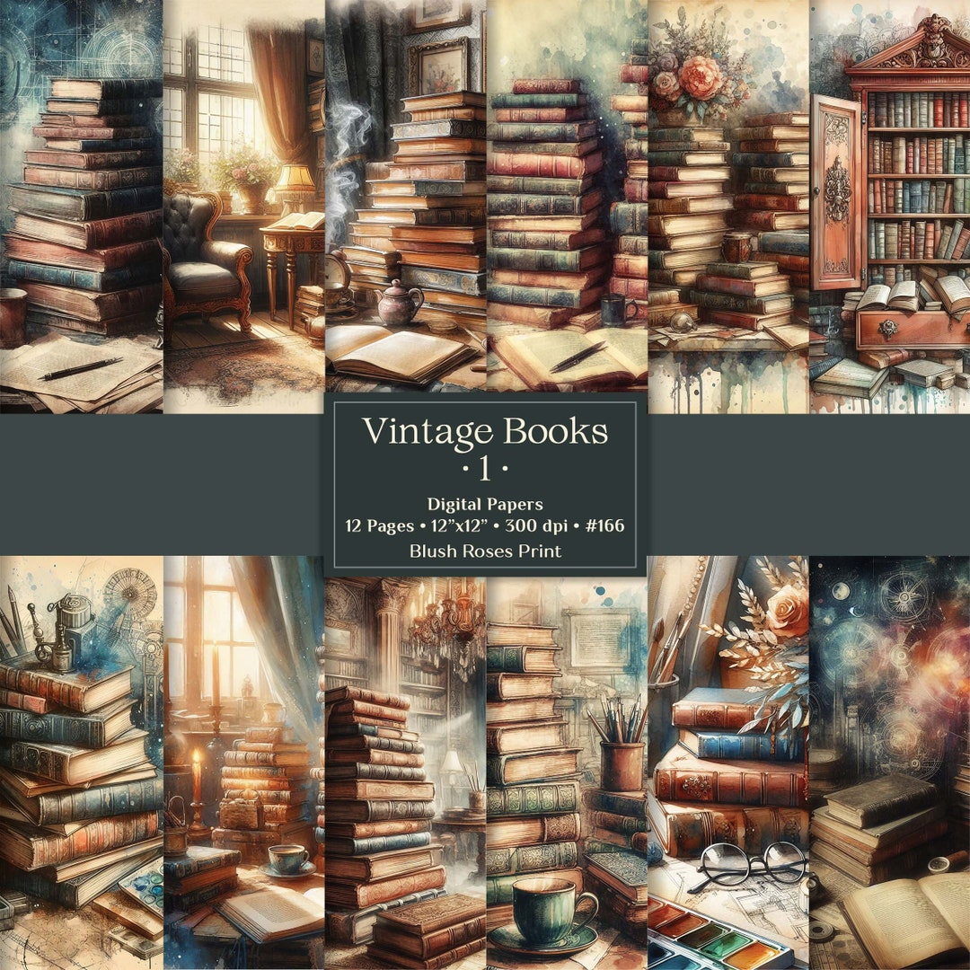 Vintage Books Scrapbook Paper Pad Printed Retro Books Junk Journal ...
