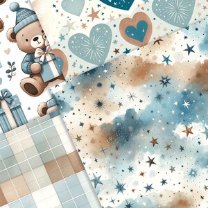 Watercolor Teddy Bears Digital Paper, Baby Boy Junk Journal Pages ...