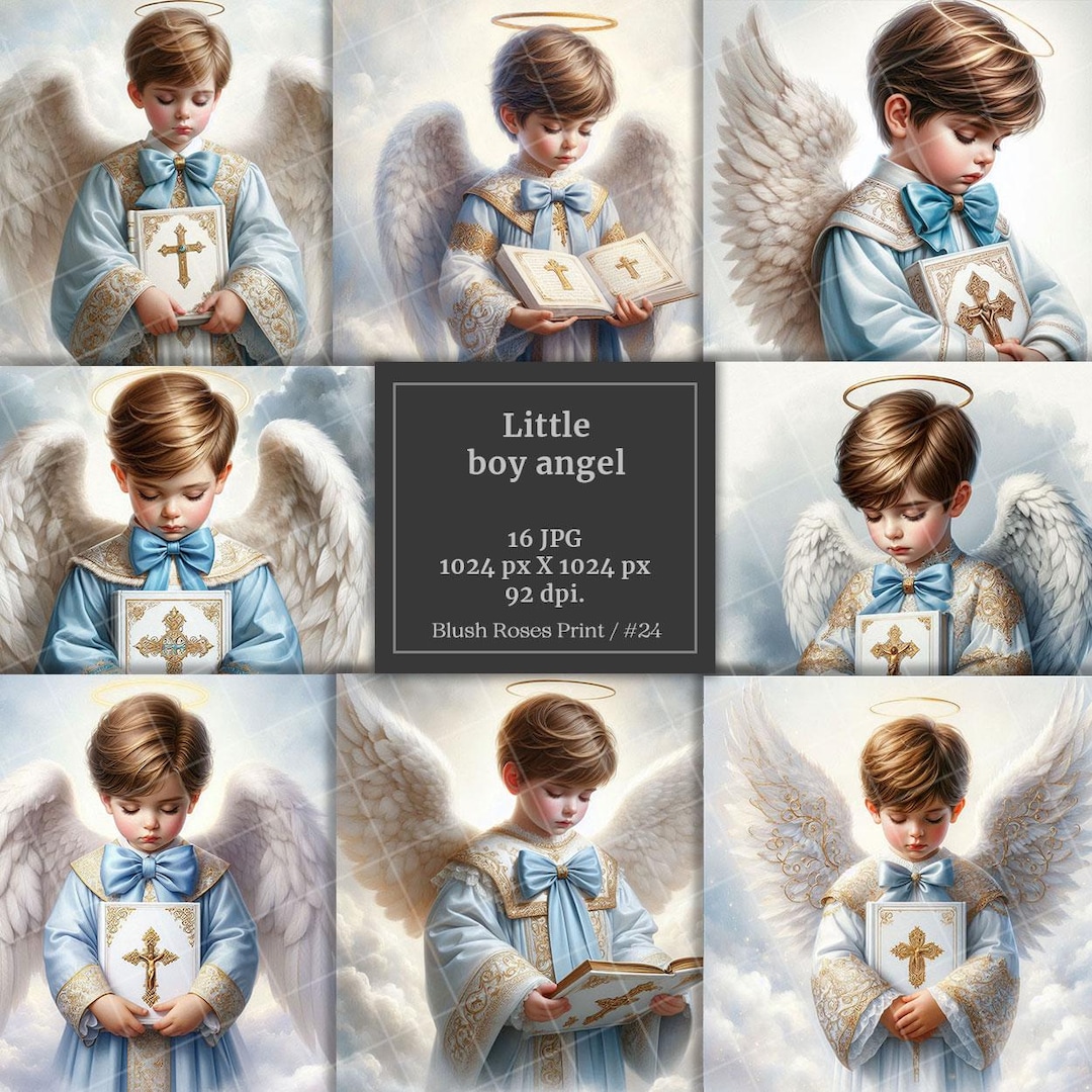 High Quality Little Boy Angel Digital Papers, High Resolution Blue ...