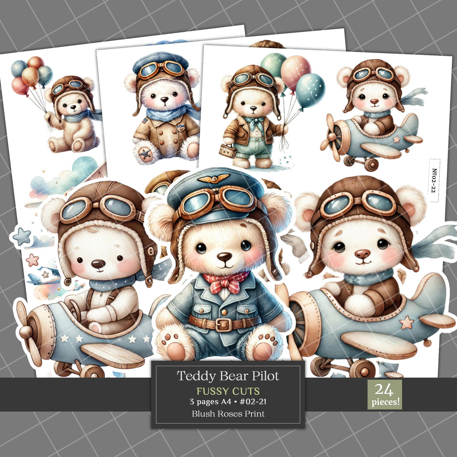 Teddy Bear Pilot Fussy Cuts Clipart, Teddy Bear Aviator, Bear Theme ...