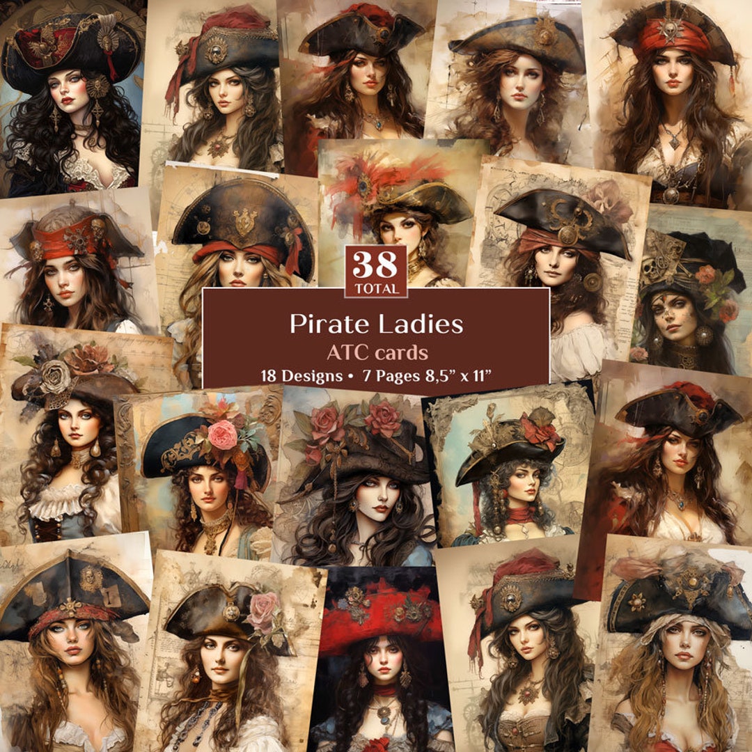 Vintage Pirate Ladies Clipart Collage Sheet A4, Pirate Women ATC Cards ...