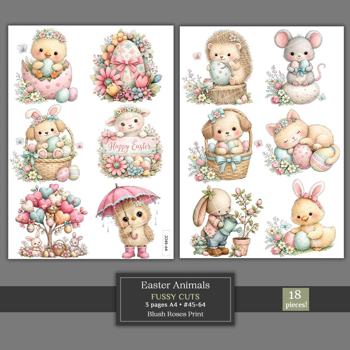 Whimsical Cute Easter Animals Clipart Fussy Cuts Digital Download ...