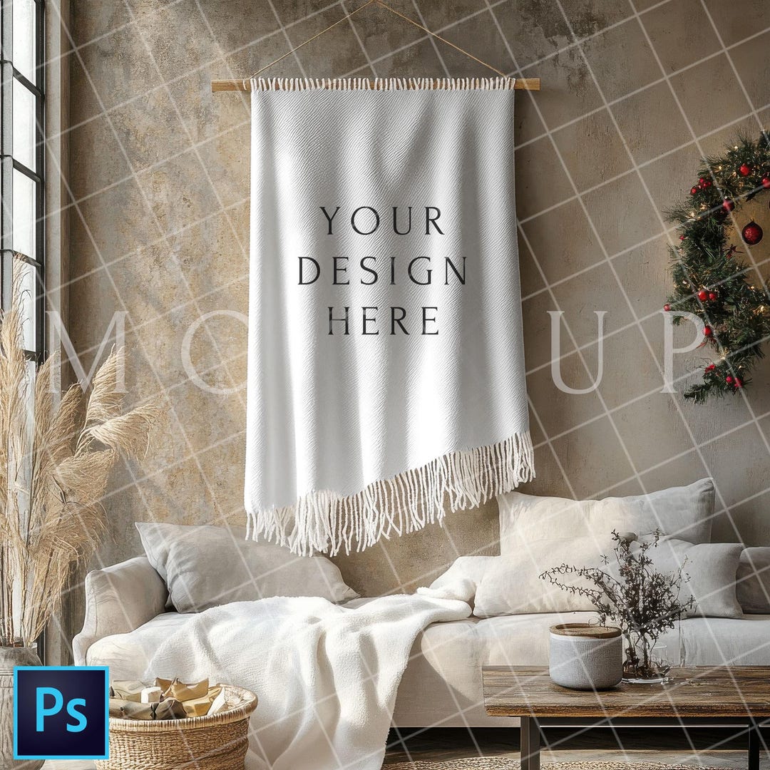 Blanket Mockup PSD Smart Object, Photoshop Throw Blanket, Digital ...