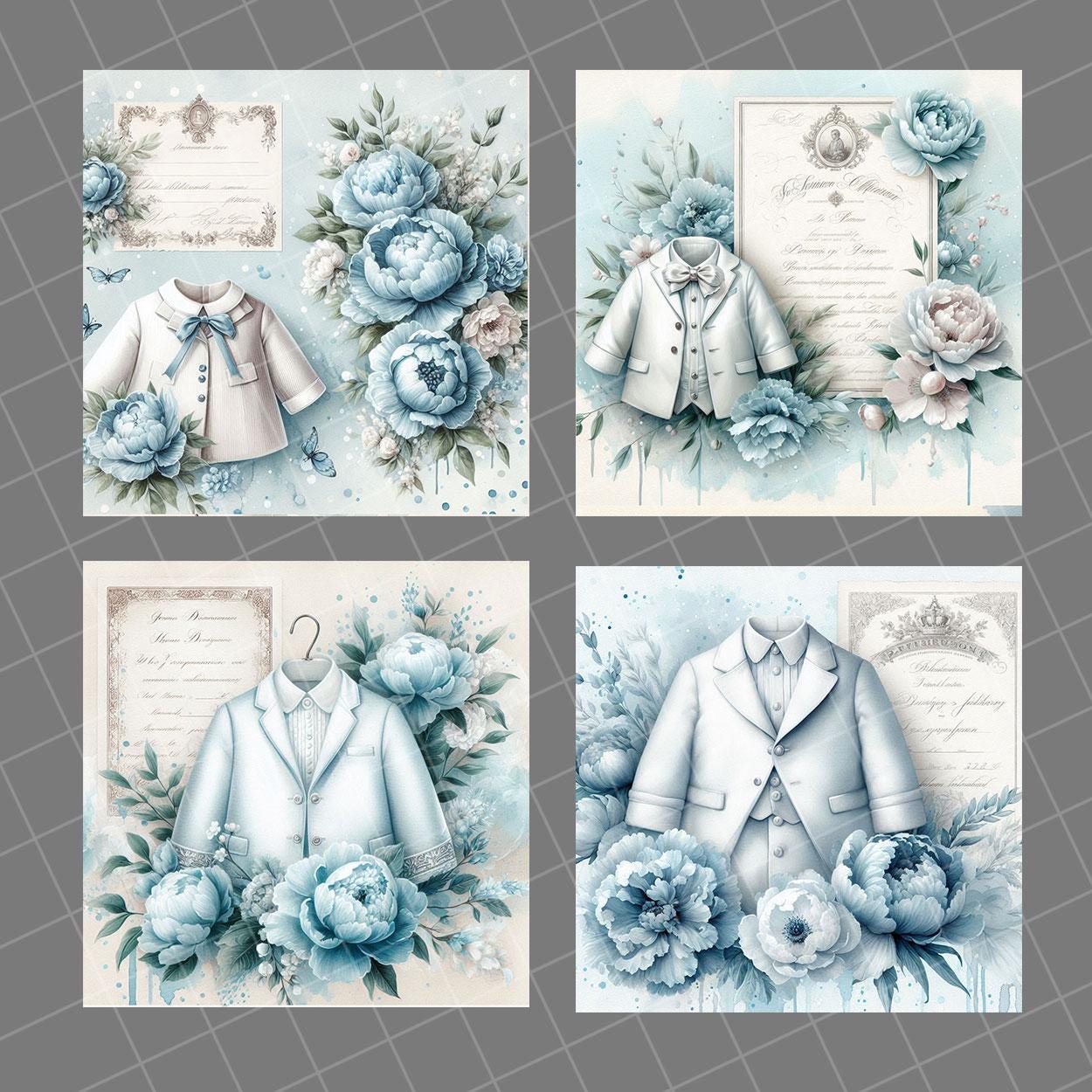 Watercolor Boy Baptism Digital Paper, Vintage Boy First Communion ...