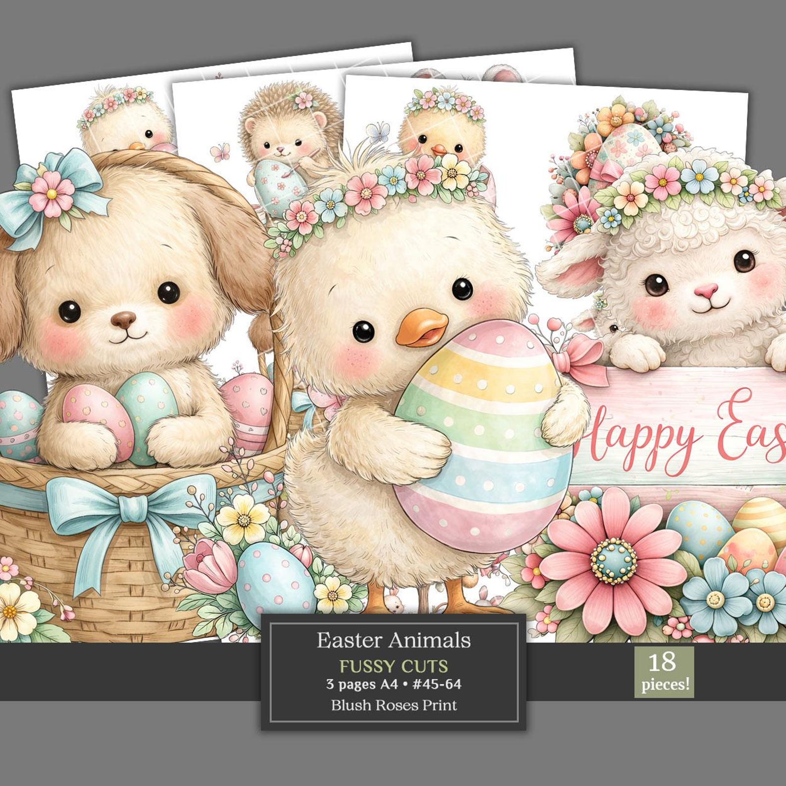 Whimsical Cute Easter Animals Clipart Fussy Cuts Digital Download ...