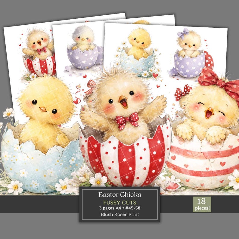 Easter Chicks Fussy Cuts Clipart, Digital Download, Watercolor Easter ...