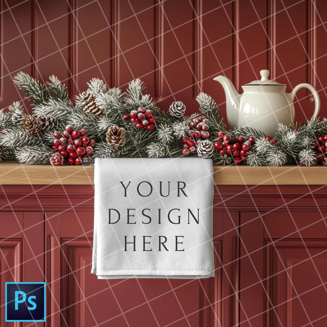 Christmas Kitchen Towel Mockup PSD Smart Object, Photoshop Kithen Towel ...