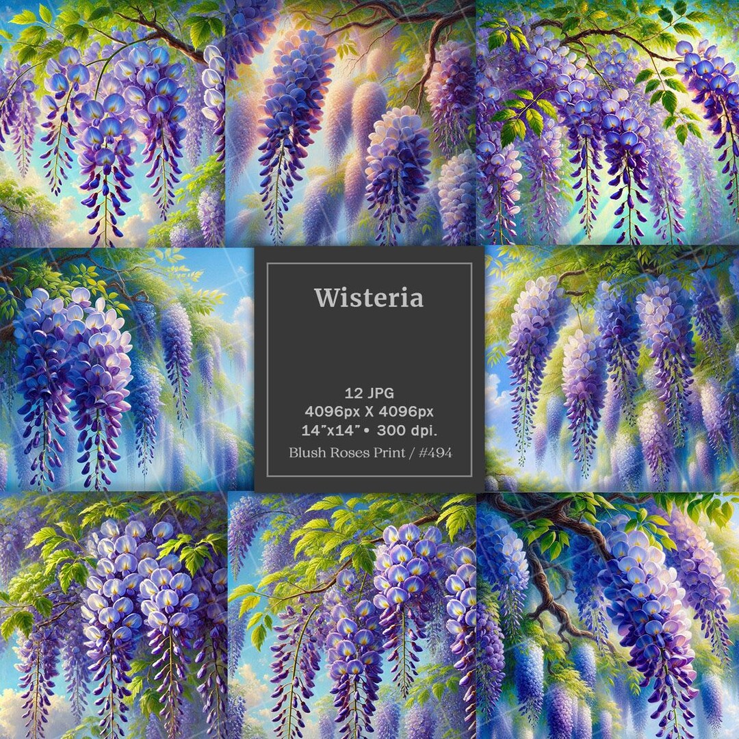 Watercolor Wisteria Flowers Digital Paper, HIGH QUALITY Spring Flowers ...