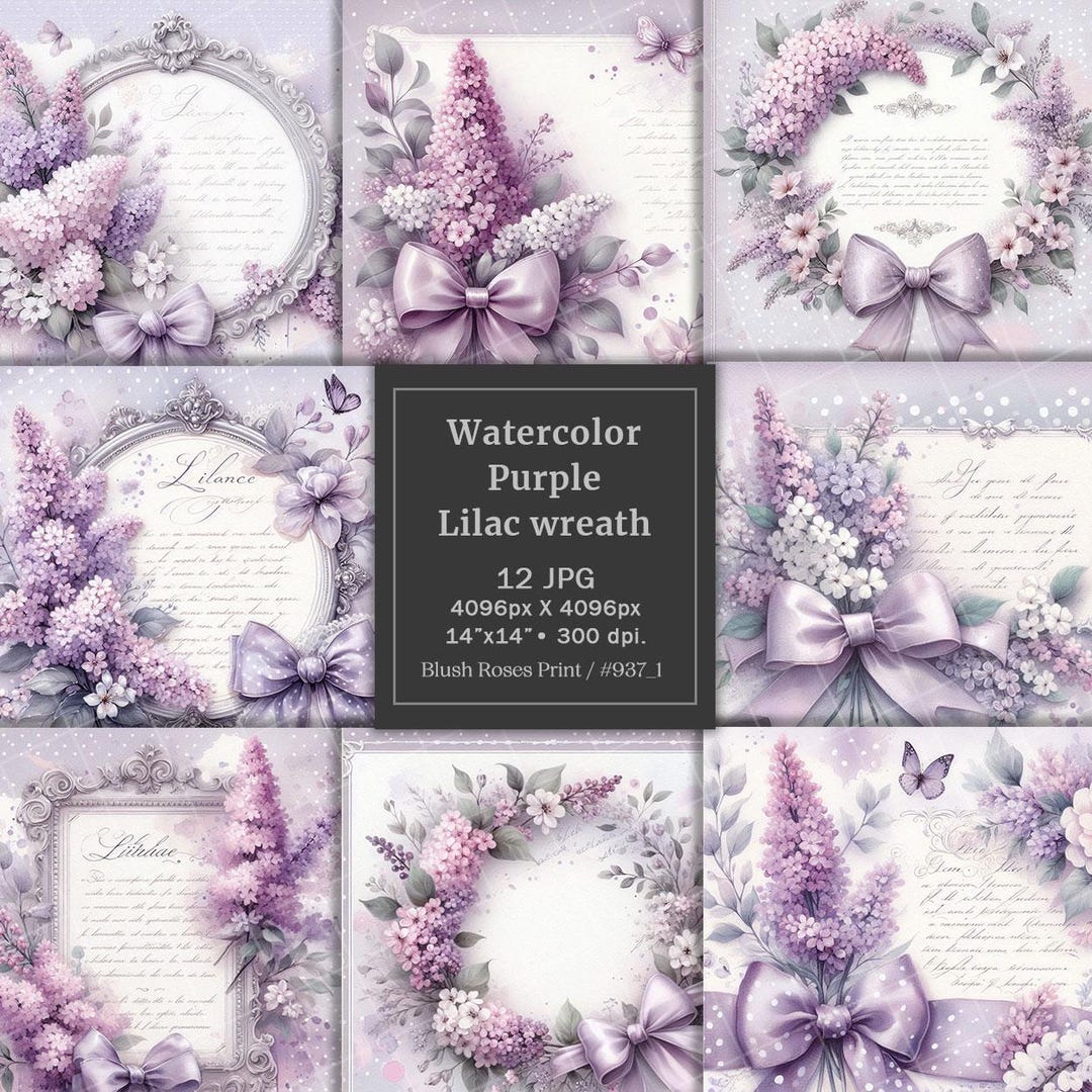 Watercolor Purple Lilac Digital Paper Pack, Vintage Spring Flowers ...