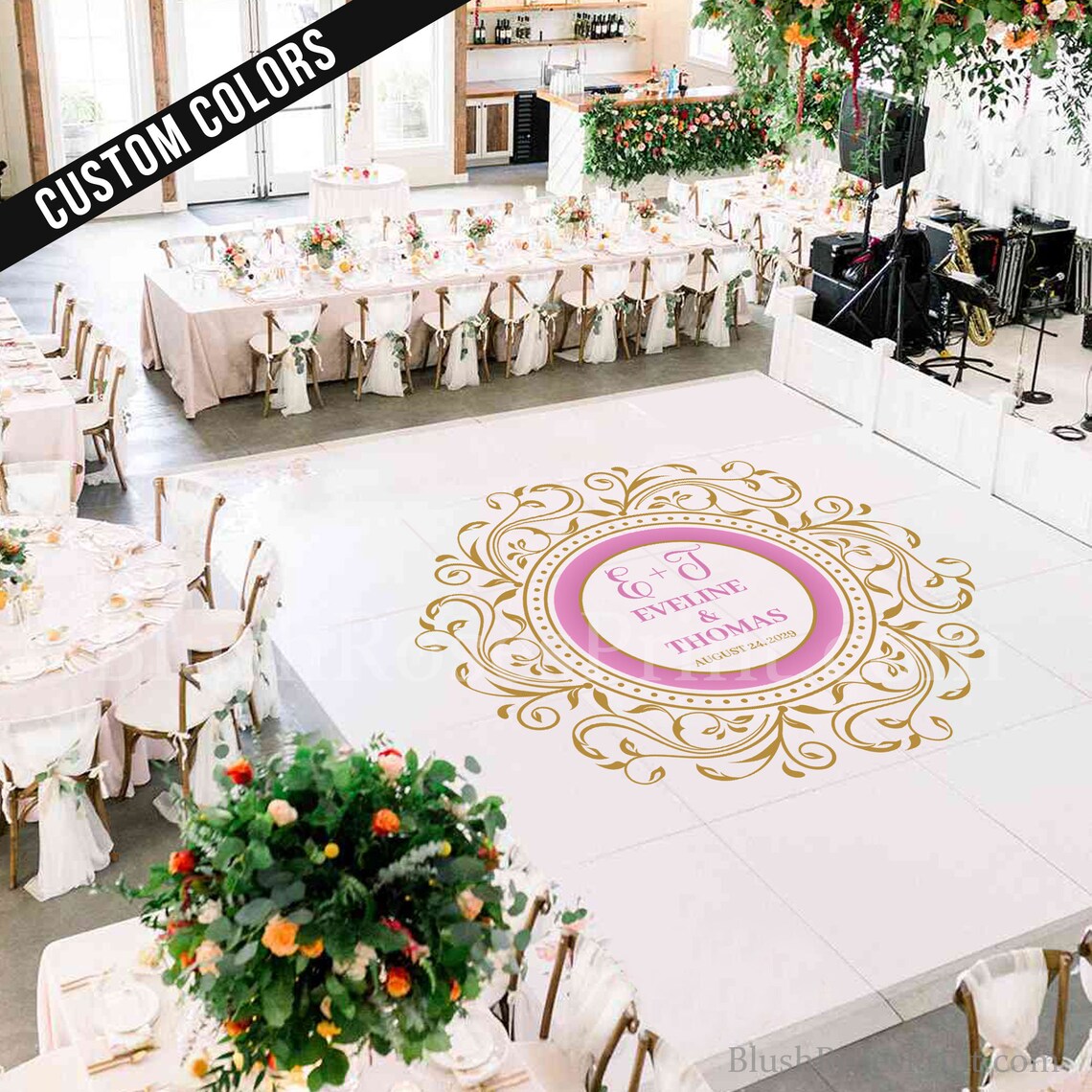 Blush and Gold Wedding Dance Floor Sticker Monogram Dance | Etsy