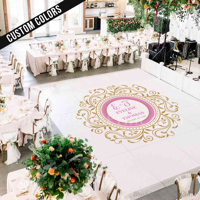 Blush and Gold Wedding Dance Floor Sticker Monogram Dance | Etsy