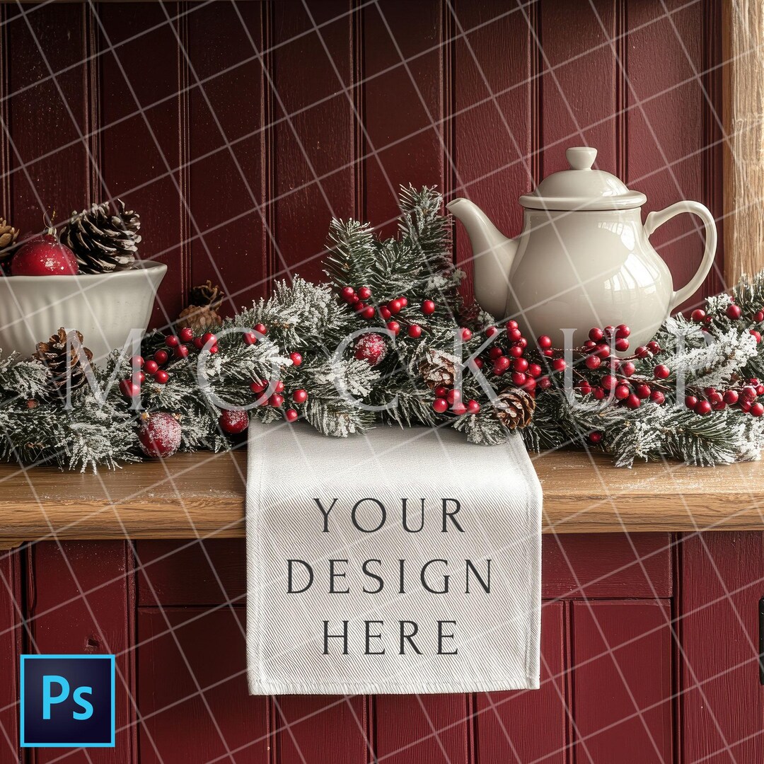 Christmas Kitchen Towel Mockup PSD Smart Object, Photoshop Kithen Towel ...