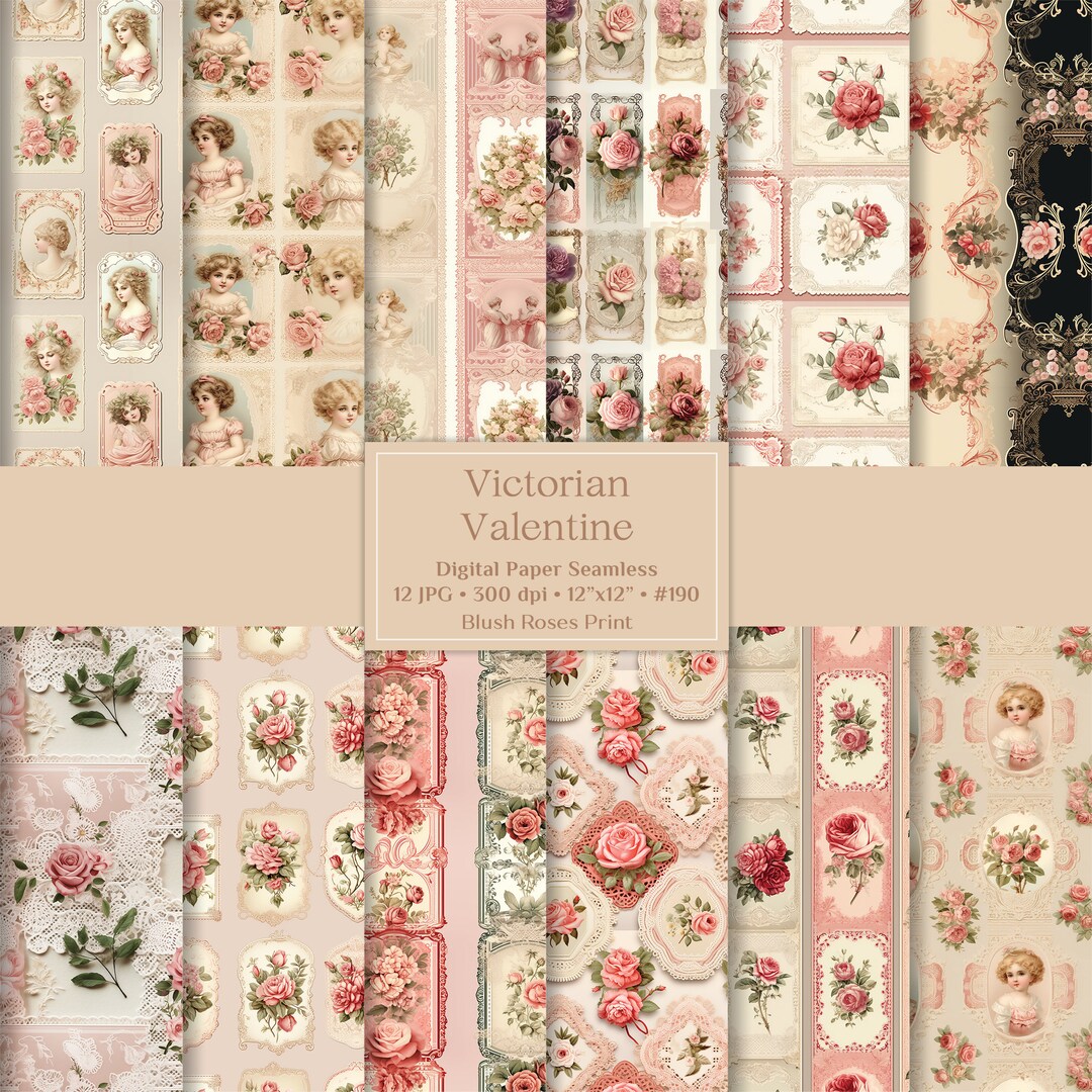 Victorian Valentine Digital Paper, Vintage Baroque Valentine Junk ...