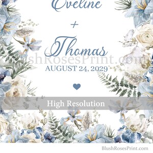 Aisle Runner for Wedding With Dusty Blue Flowers, Personalized Boho ...