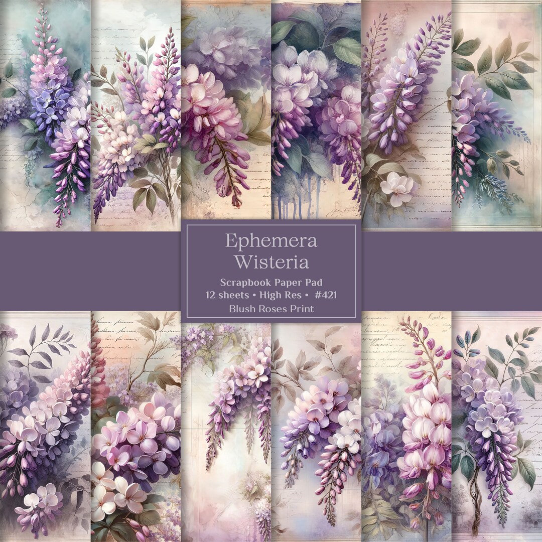 Vintage Wisteria Ephemera Scrapbook Paper Pad Dusty Pink and Purple ...